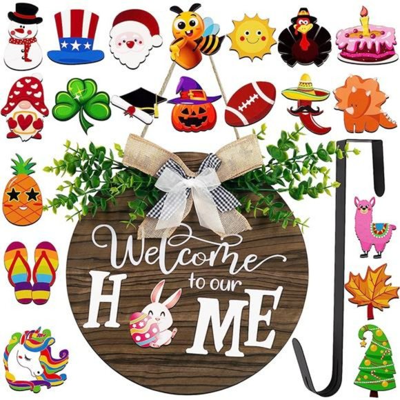 Holiday | Interchangeable Seasonal Welcome Sign Front Door Decorvintage ...